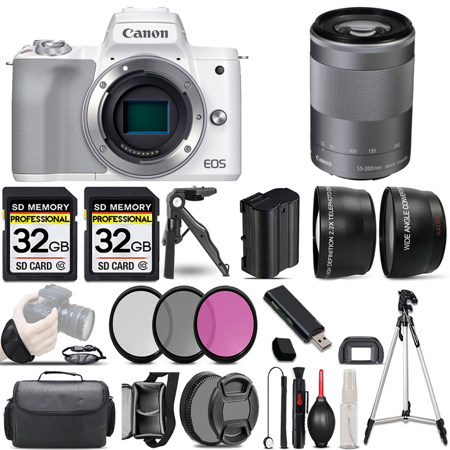 Canon EOS M50 Mark II Mirrorless Camera (White) +55-200mm f/4.5-6.3 IS ...