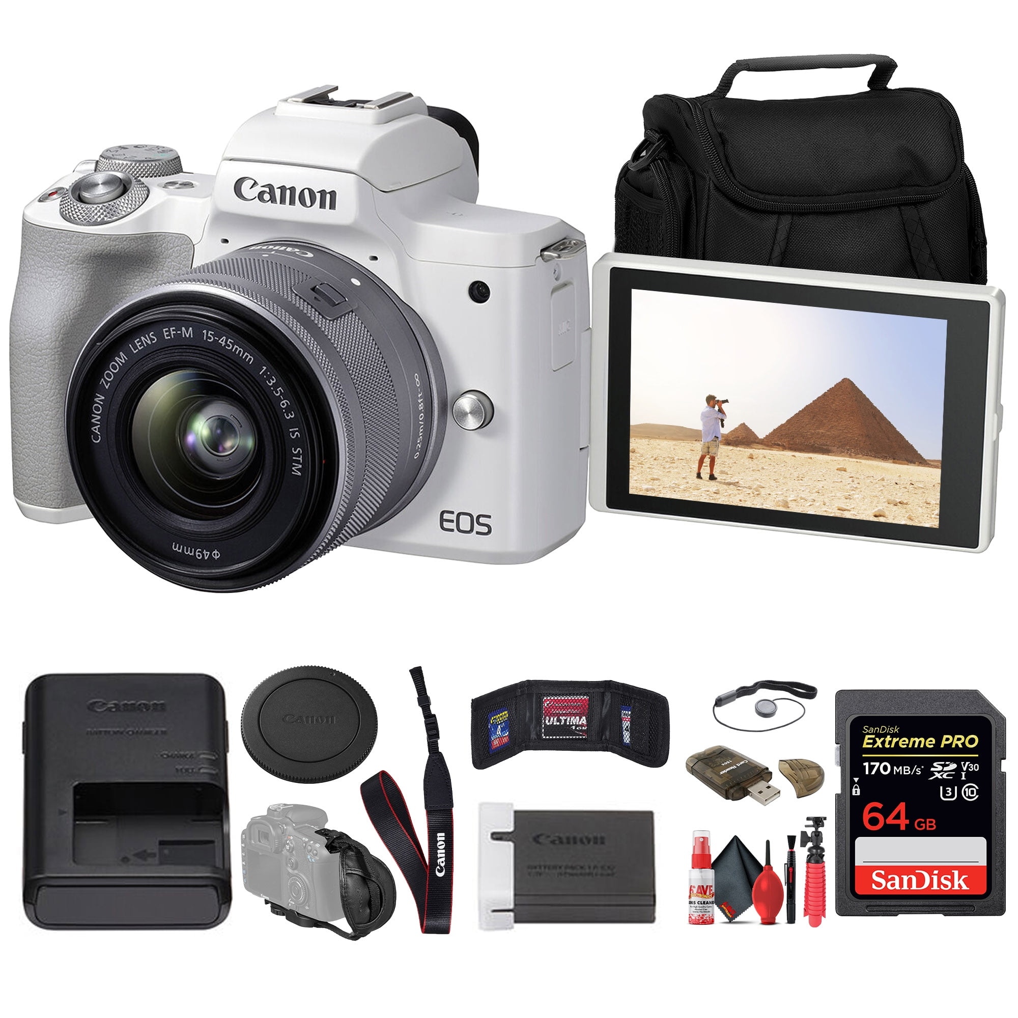 Canon EOS M50 Mark II Camera with 15-45mm Lens, 64GB Card, Case, Tripod ...
