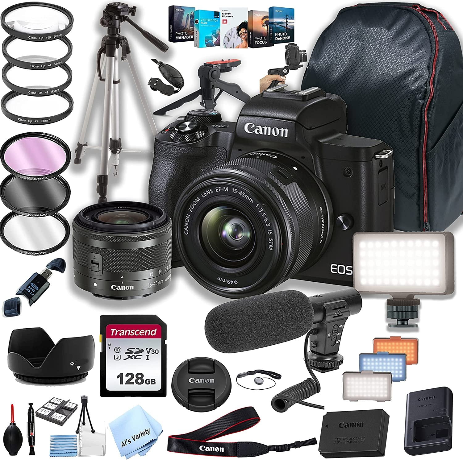 Canon EOS M50 Mark II, Mirrorless Digital, 15-45mm Lens, 128GB, LED ...