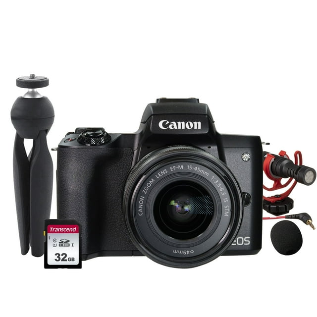 Canon EOS M50 Mark II Mirrorless Digital Camera with 15-45mm Lens (Black) Premium Vlogger Kit ...