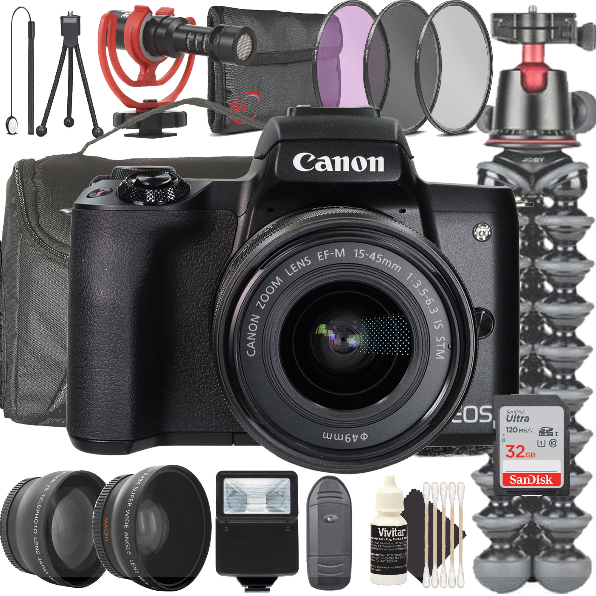 Canon EOS M50 Mark II Premium Vlogger Kit Ultimate Filter Accessory Kit ...