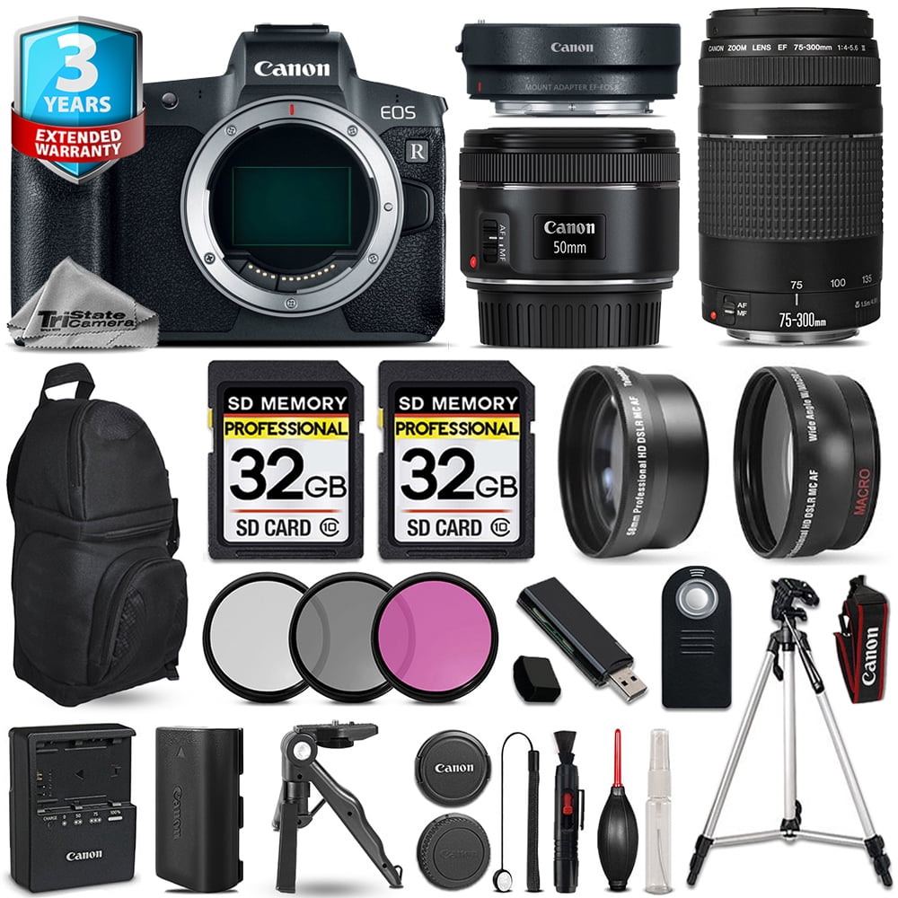 Canon EOS R Camera + 50mm 1.8 + 75-300mm III + 3PC Filter +2yr Warranty ...