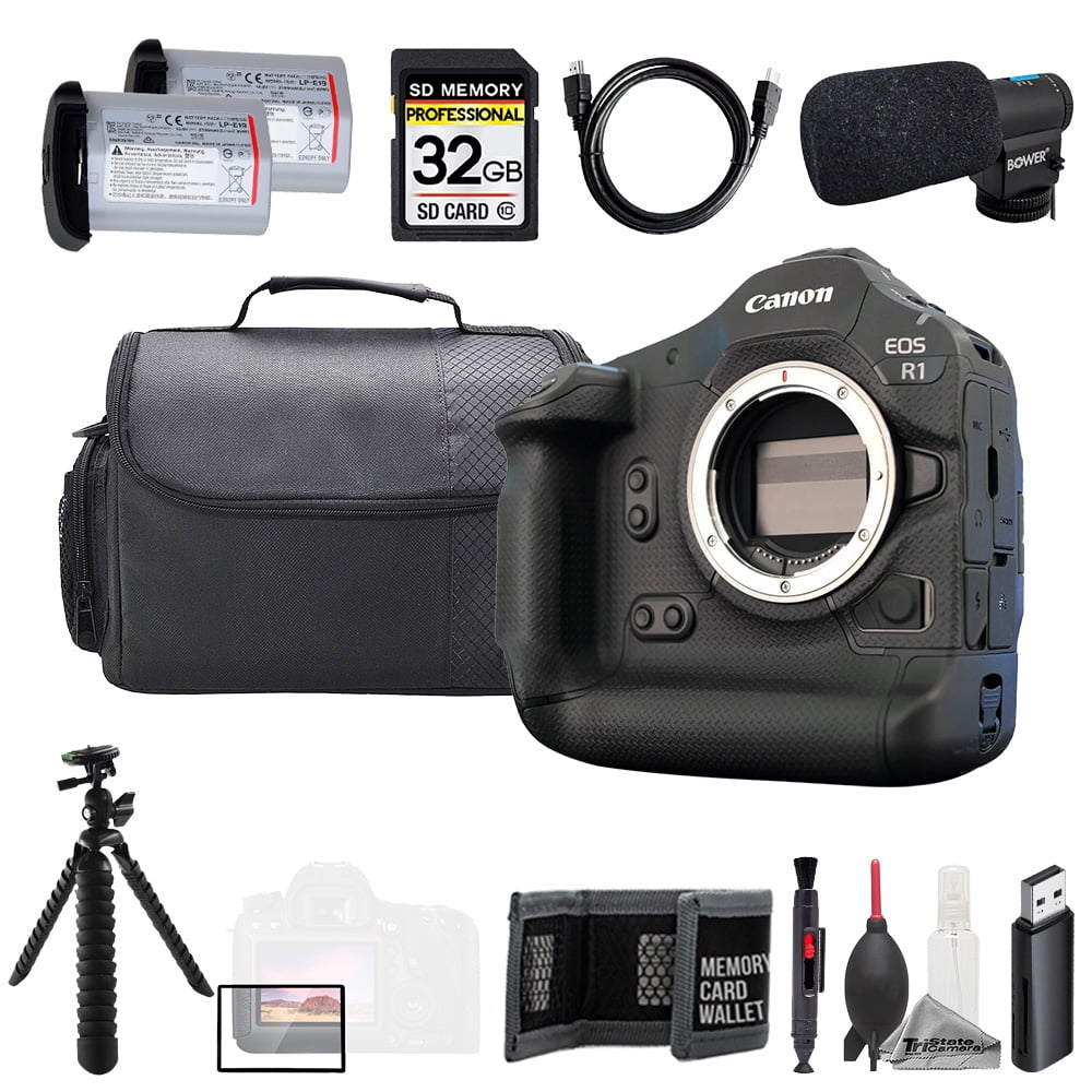 Canon EOS R1 (Body) + Mic + 32GB + Extra Battery+ Tripod- Accessory Kit ...