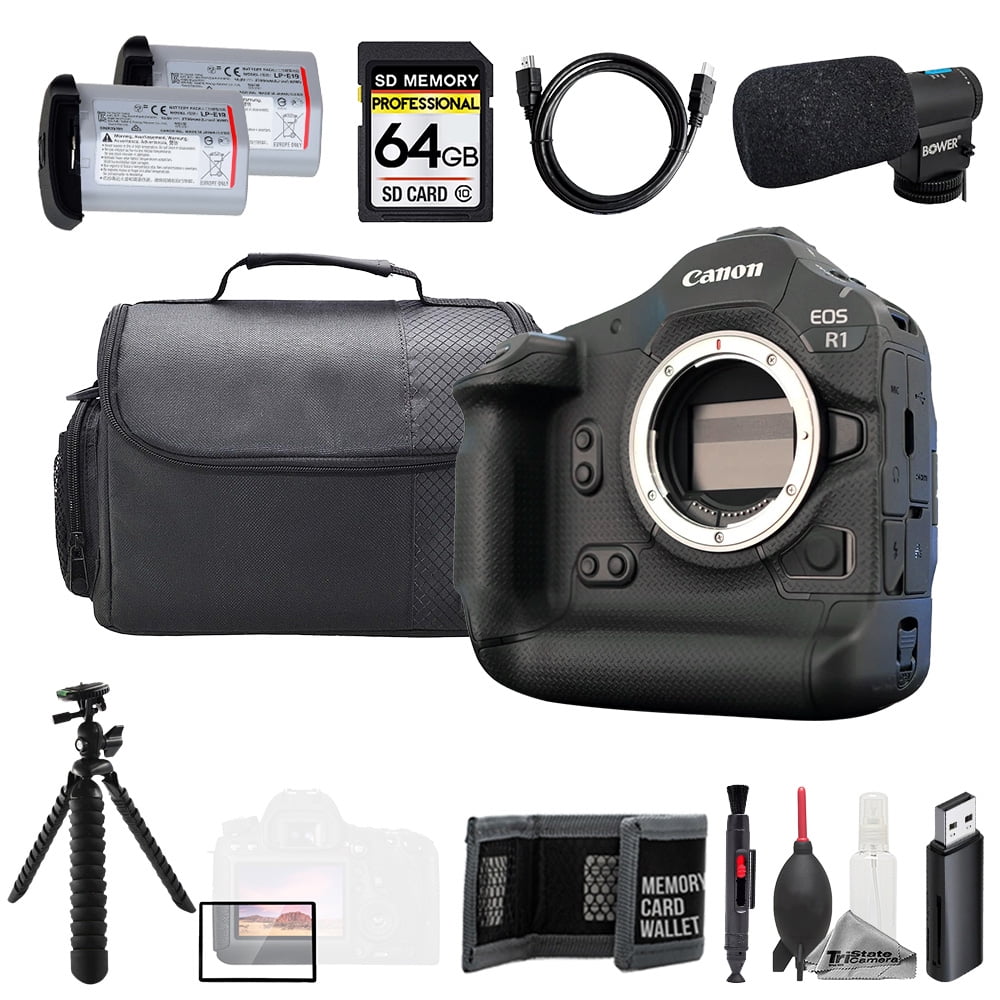 Canon EOS R1 (Body) + Mic + 64GB + Extra Battery+ Tripod- Accessory Kit ...