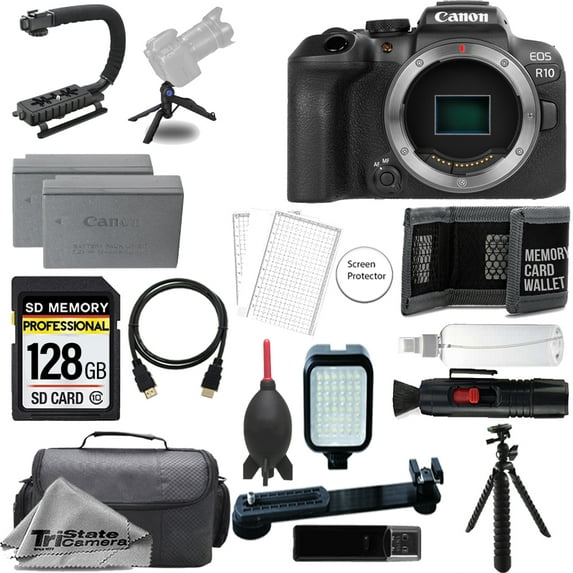 Canon EOS R10 Mirrorless Camera + 128GB + Extra Battery+ LED Flash ...