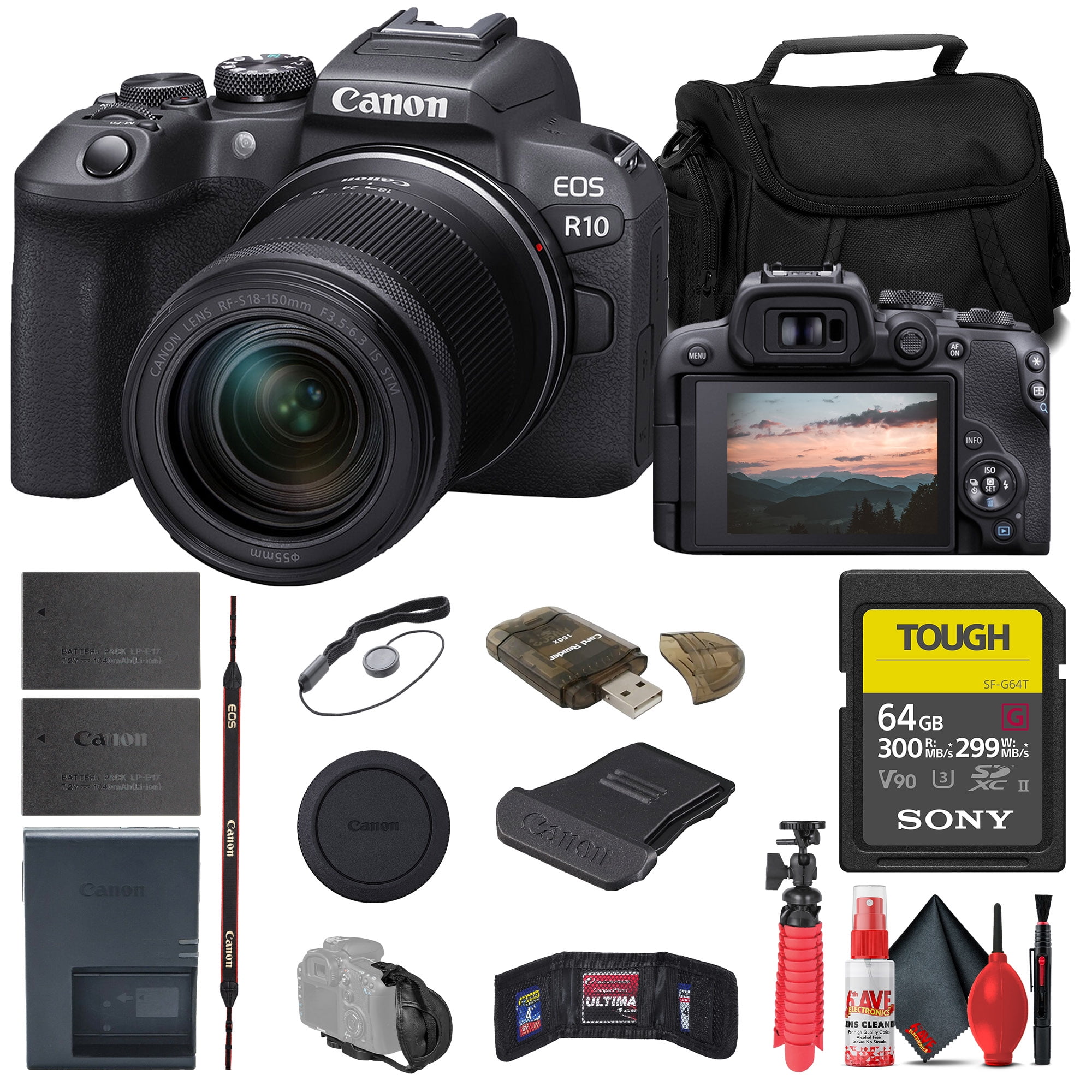 Canon EOS R10 Mirrorless Camera Bundle with 18-150mm Lens, Sony 64GB SD ...