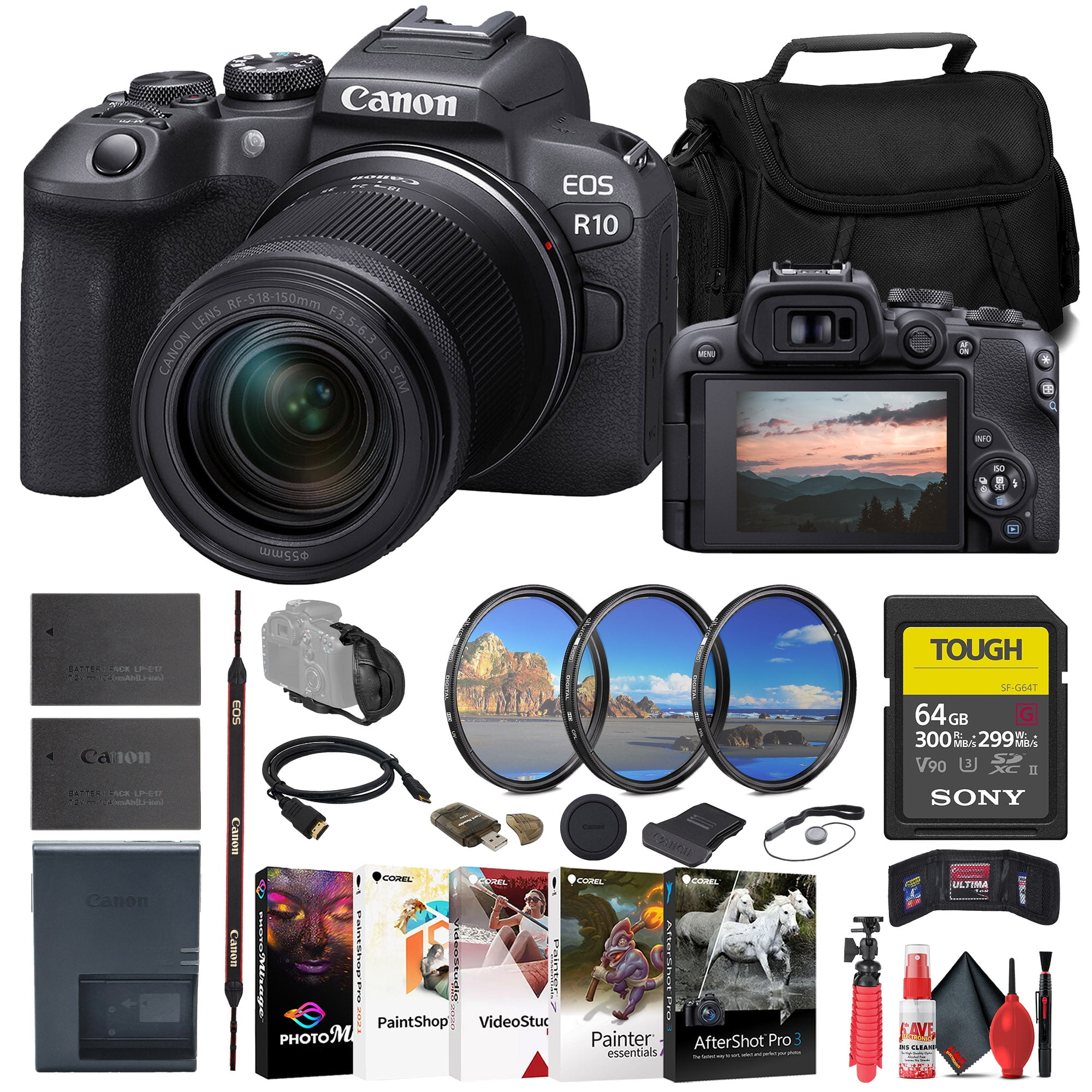 Canon EOS R10 Camera Bundle with 18-150mm Lens, Sony 64GB SD Card ...