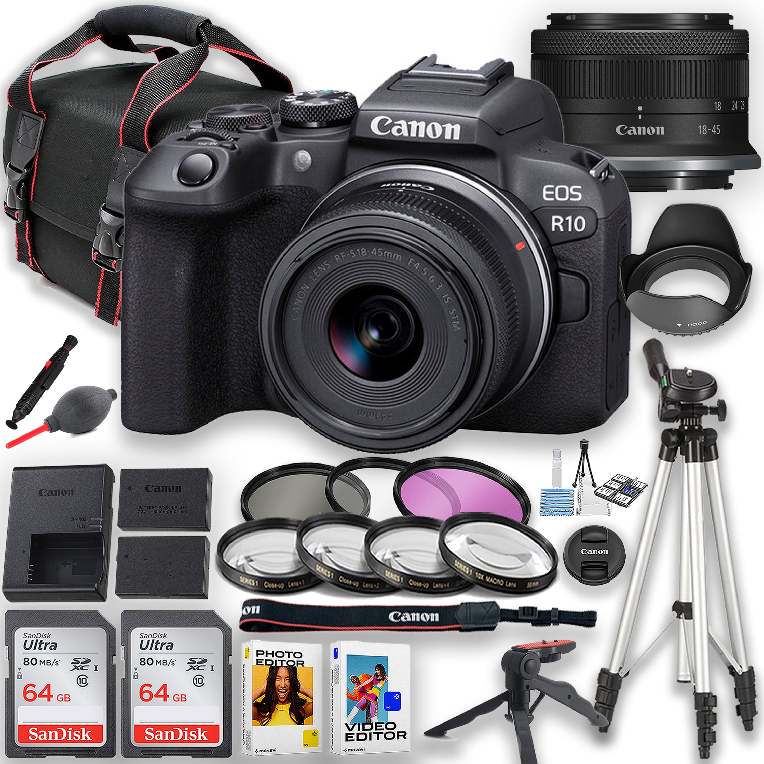 Canon EOS R10 Mirrorless Camera with 18-45mm IS STM Lens and 2pc 64GB ...