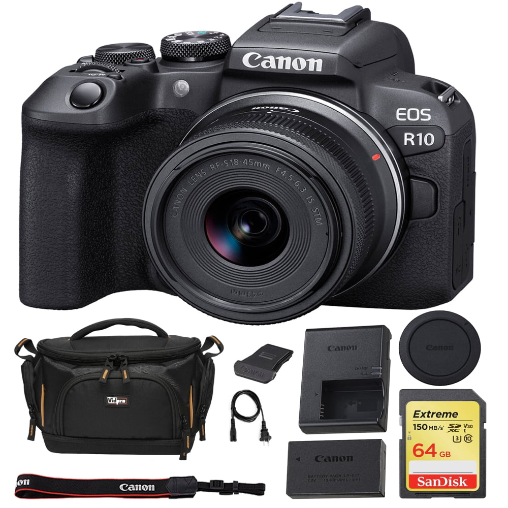 Canon EOS R10 Mirrorless Camera & 18-45mm Lens Bundle with 64GB Memory ...