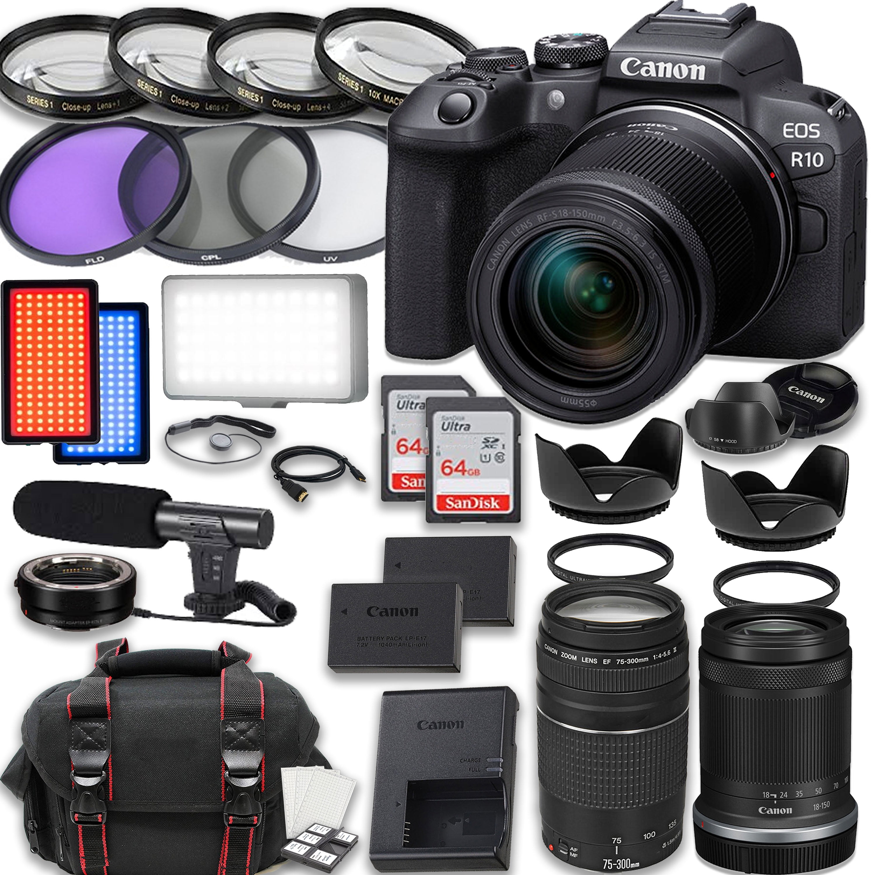 Canon EOS R10 Mirrorless Camera RF-S 18-150mm IS STM Lens+75-300mm III ...