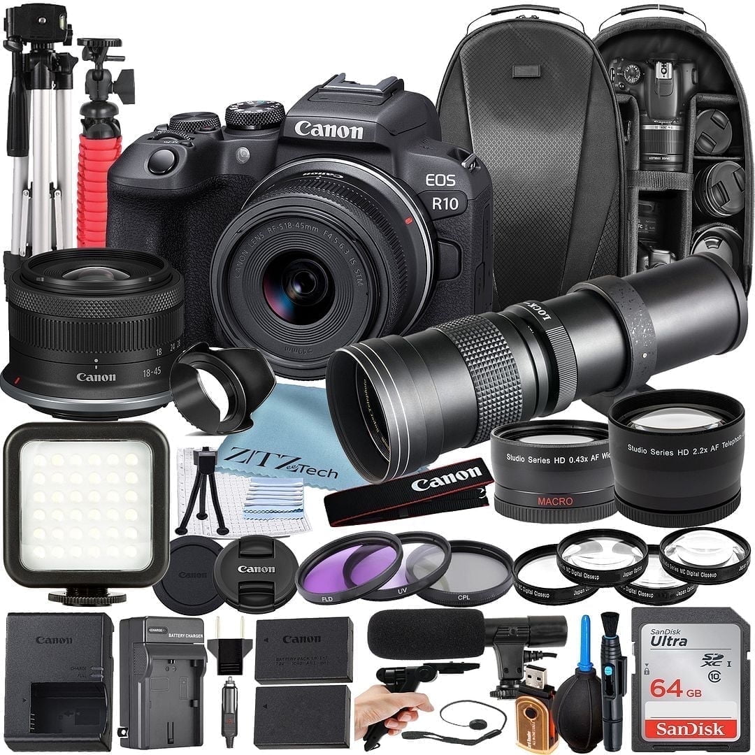 Canon EOS R10 Mirrorless Camera with RF-S 18-45mm + 420-800mm Super ...
