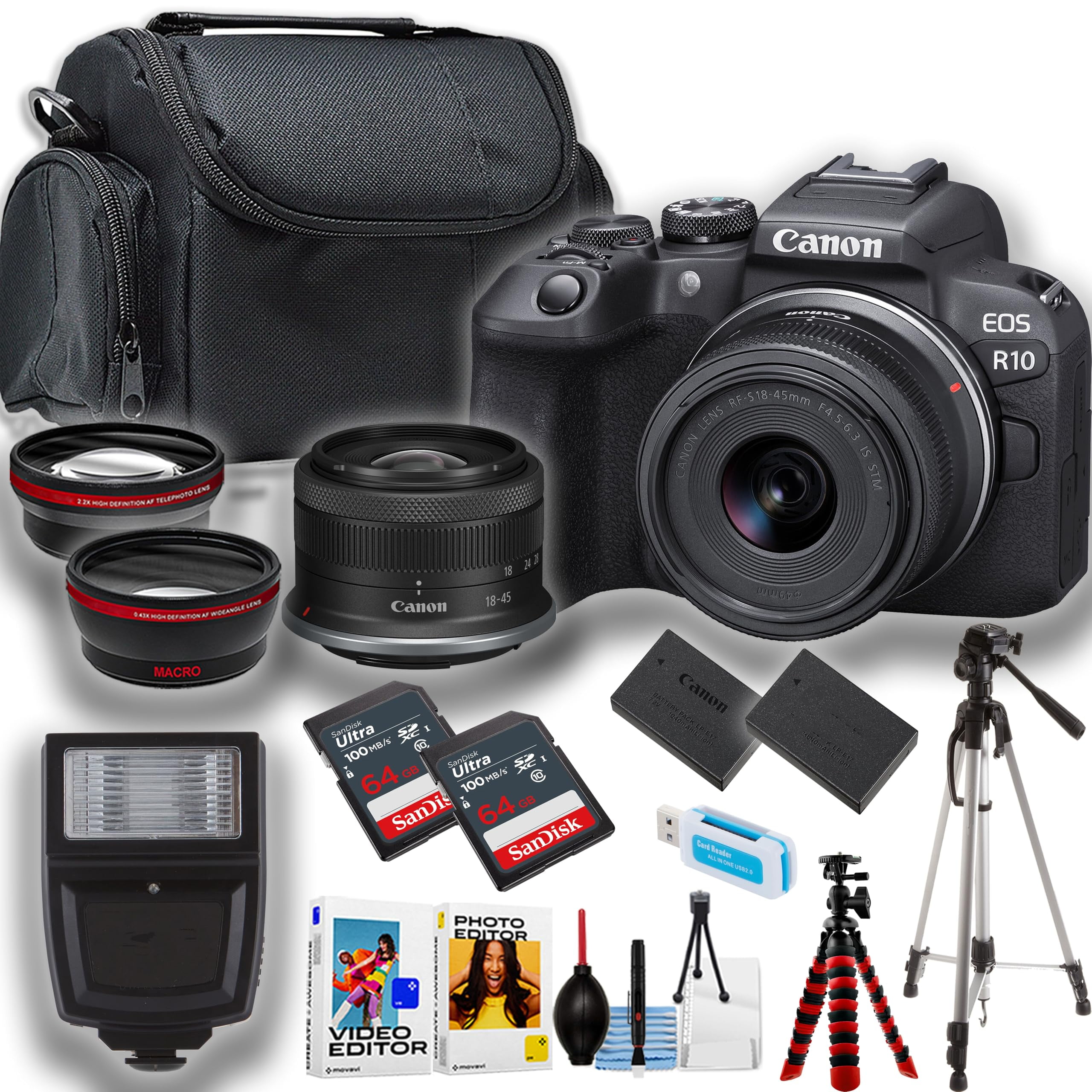 Canon EOS R10 Mirrorless Camera w/18-45mm Lens + 2X 64GB Ultra Memory ...