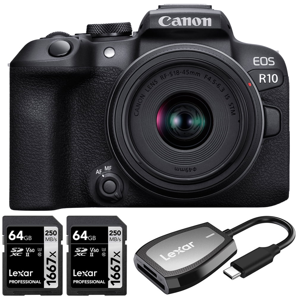 Canon EOS R10 Professional Camera Bundle w/ RF-S 18-45MM Lens + 2x 64GB ...