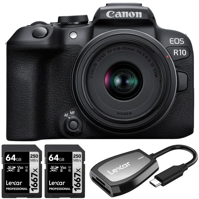 Canon EOS R10 Professional Camera Bundle w/ RF-S 18-45MM Lens + 2x 64GB ...