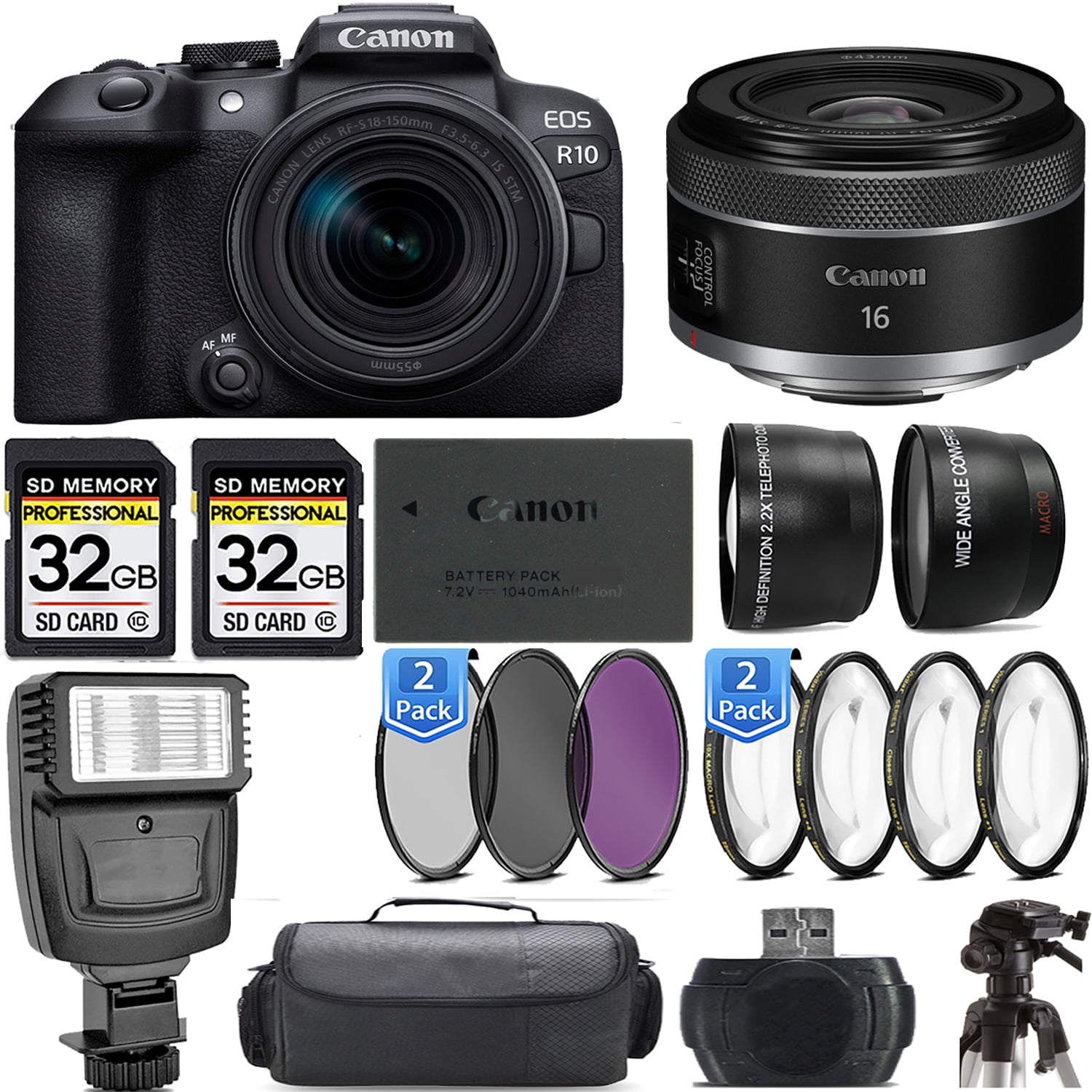 Canon EOS R10 Mirrorless Camera with 18-150mm Lens +16mm f/2.8 STM Lens ...