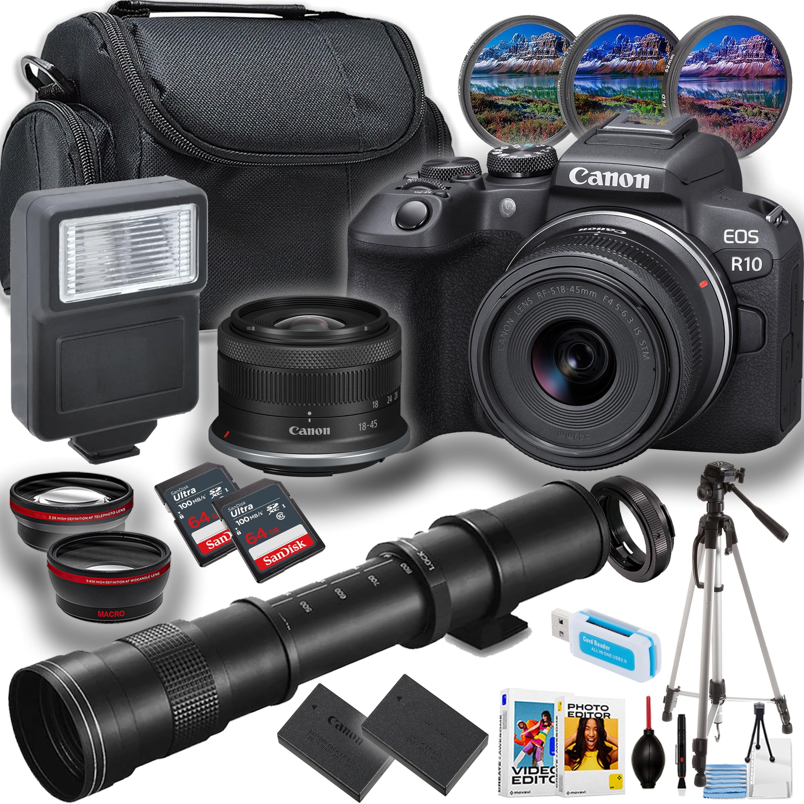 Canon EOS R10 Mirrorless Camera with 18-45mm and 420-800mm Lens + 2X Sandisk Ultra Memory Card ...