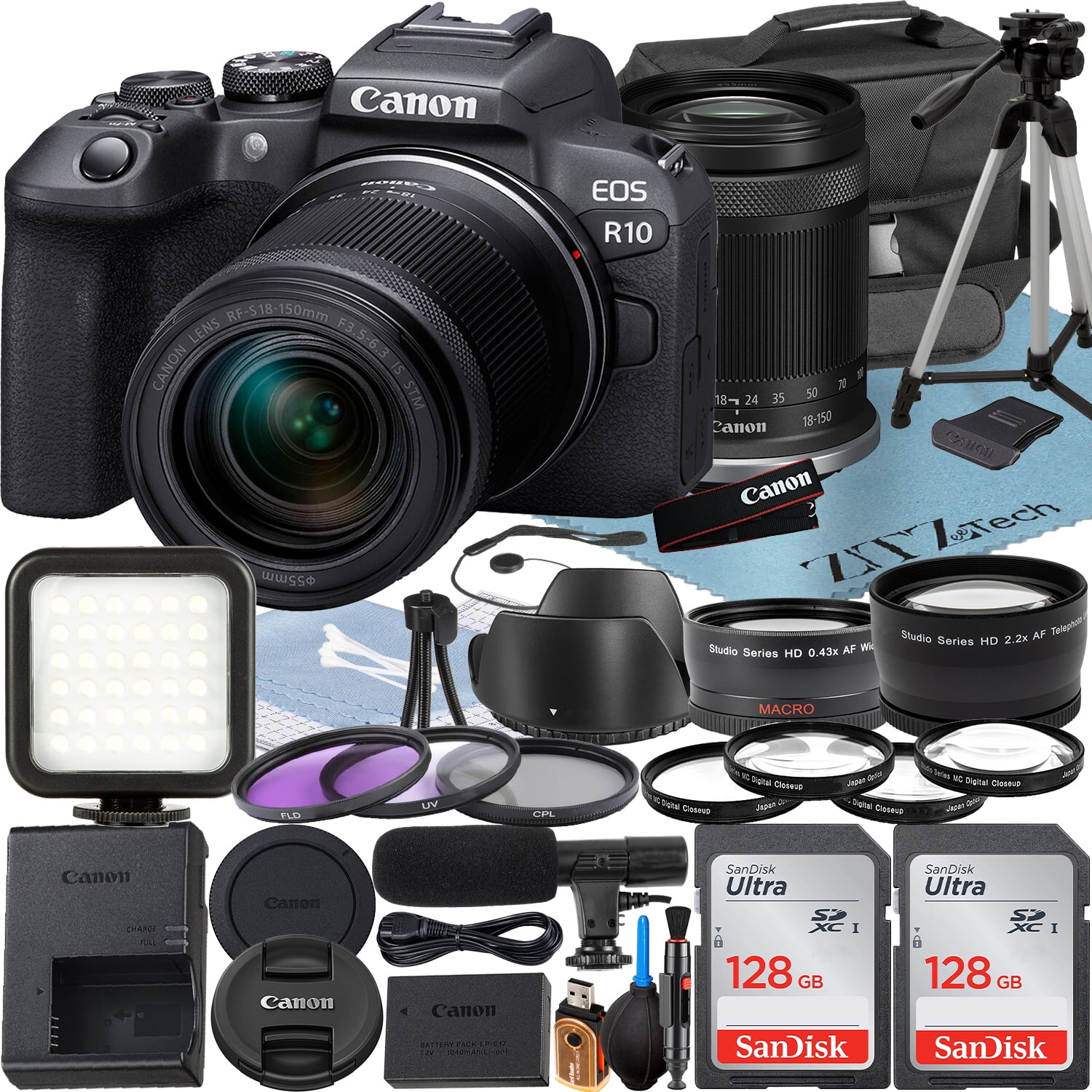 Canon EOS R10 Camera Set: Mirrorless, RF-S 18-150mm Lens, 2x SanDisk ...