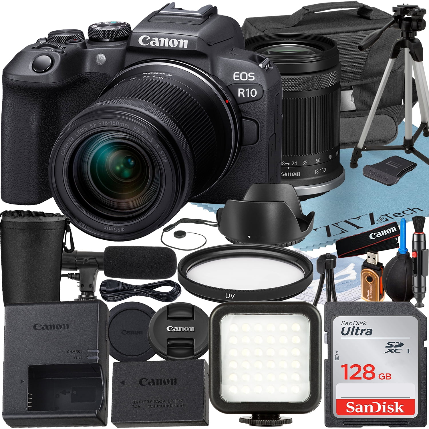 Canon EOS R10 Mirrorless Camera with 18-150mm Lens, 128GB Memory Card, LED Flash, Case, ZeeTech ...
