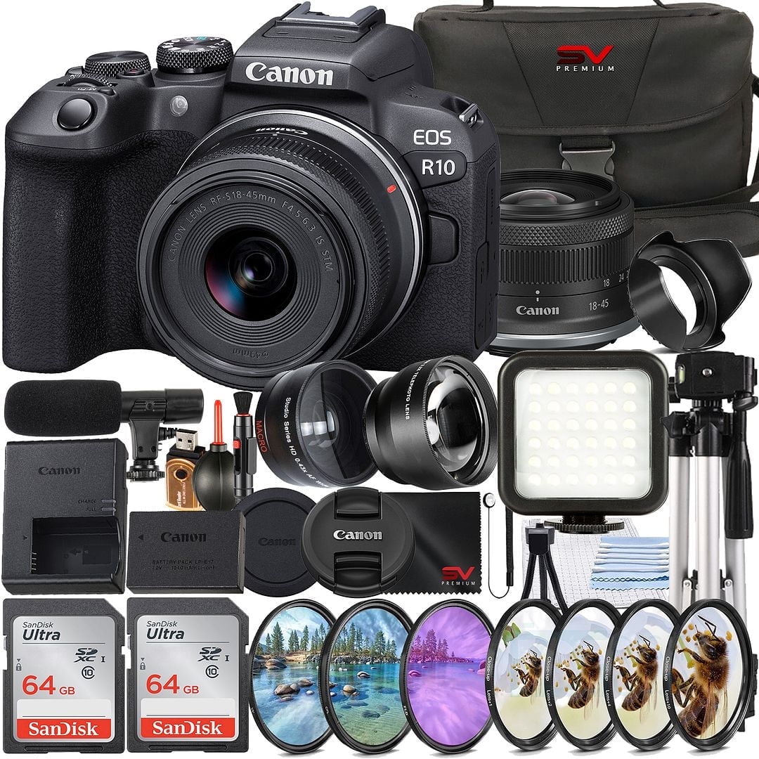 Canon EOS R10 Mirrorless Camera with RF-S 18-45mm Lens + 2 Pack SanDisk ...