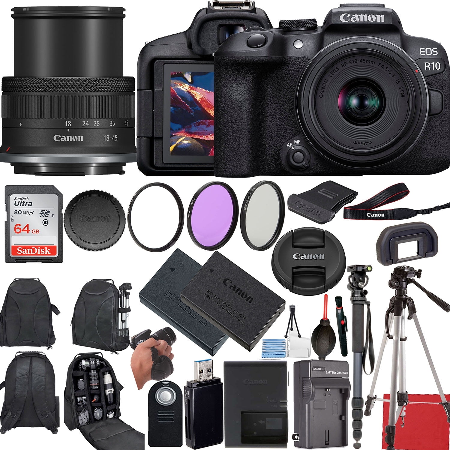 Canon EOS R10 Mirrorless Camera Bundle with RF-S 18-45mm Lens & 20 ...