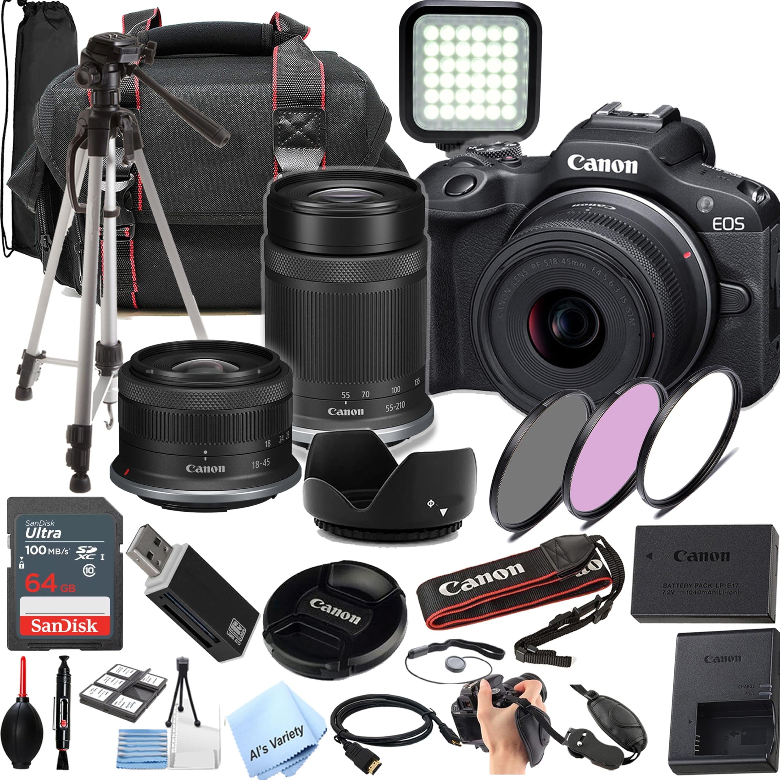 Canon EOS R100 Camera 2 Lens Kit with RF-S 18-45mm, RF-S 55-210mm Lens ...