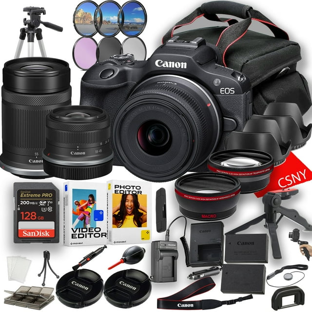 Canon EOS R100 Mirrorless Camera Starter Kit with Zoom Lenses, 128GB ...