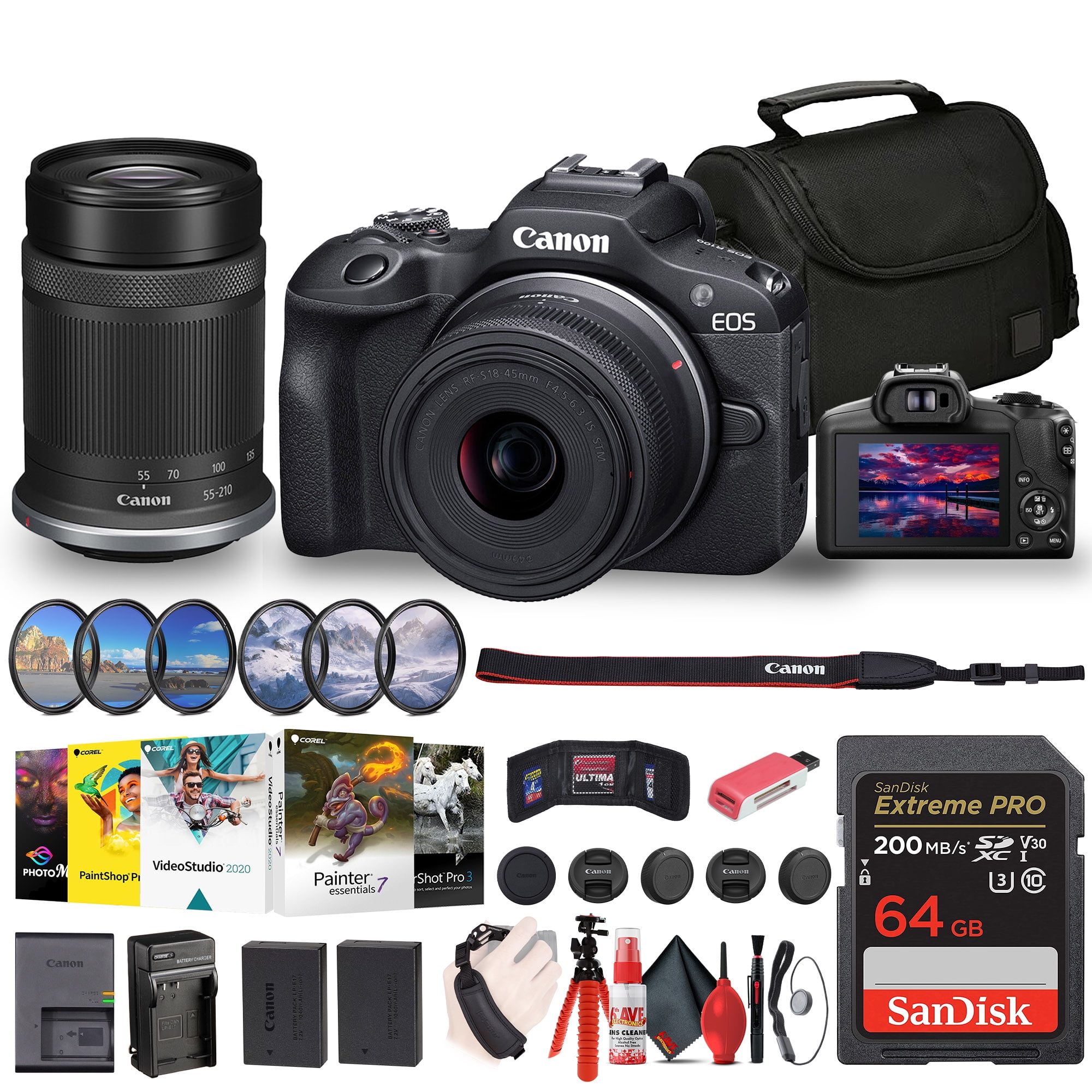 Canon EOS R100 Mirrorless Camera Professional Bundle: Compact, 18-45mm ...