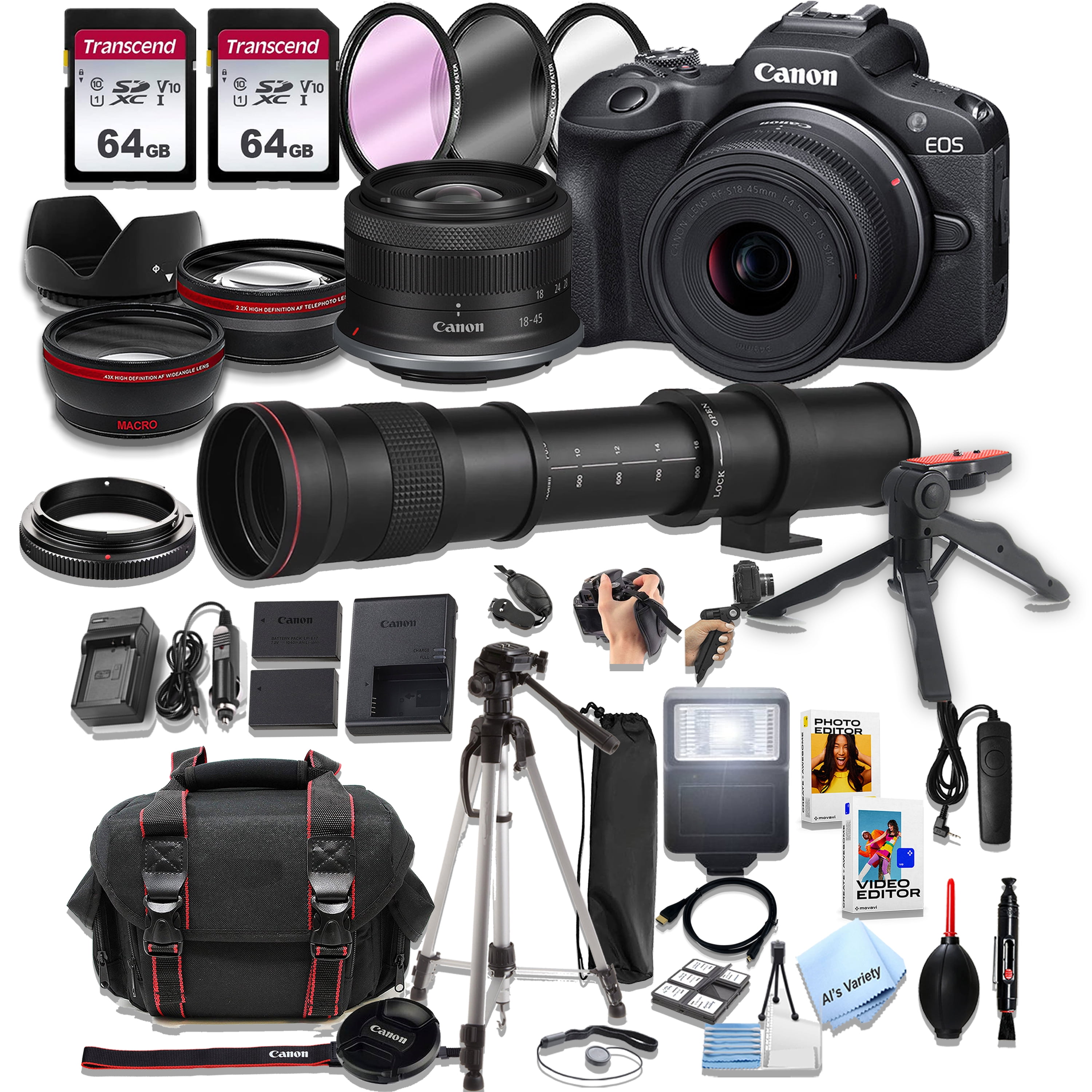 Canon EOS R100 Camera Kit: 18-45mm & 420-800mm Lens, 128GB Canon EOS R100 Camera Kit: 18-45mm & 420-800mm Lens, 128GB