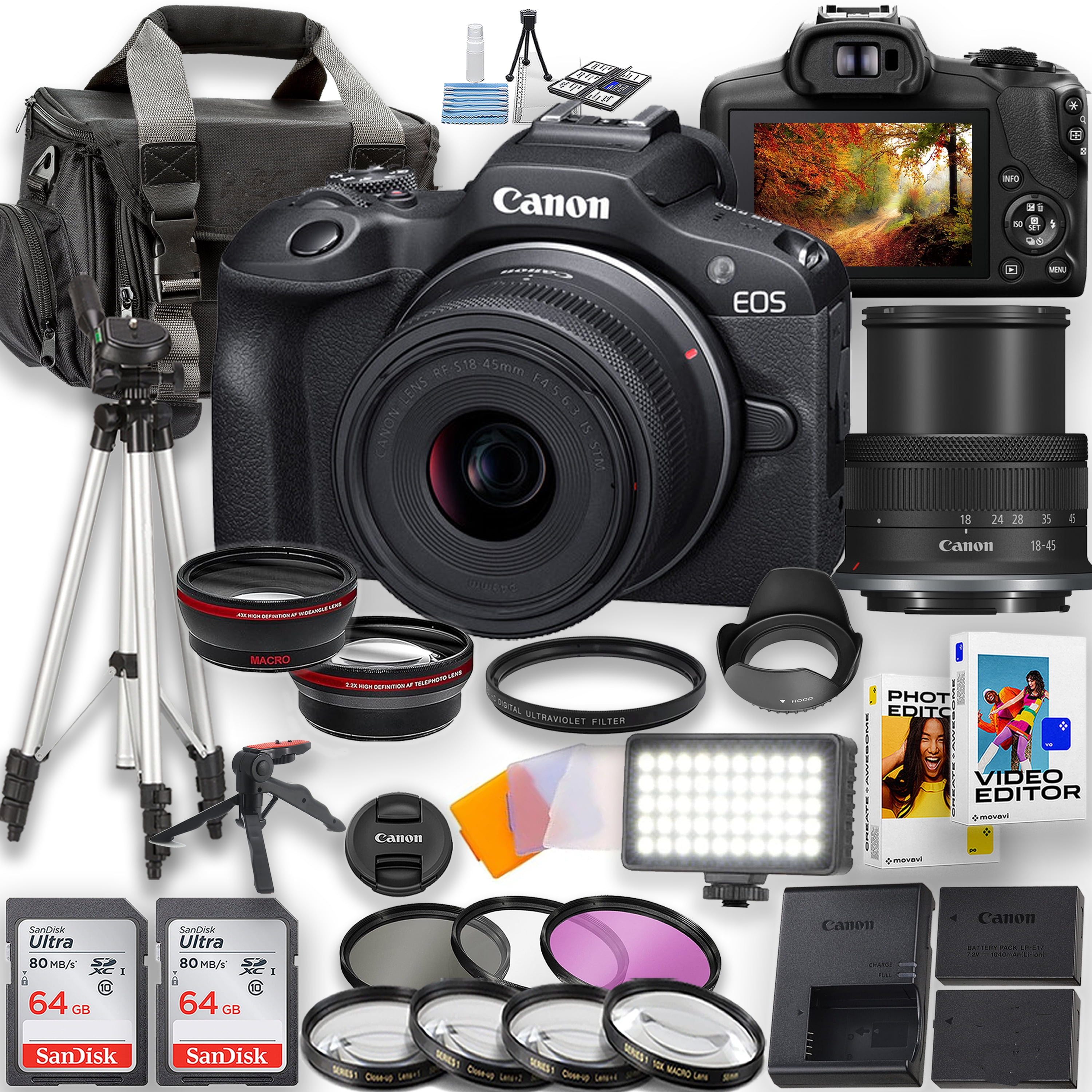 Canon EOS R100 Mirrorless Camera with 18-45mm IS STM Lens + LED Video ...