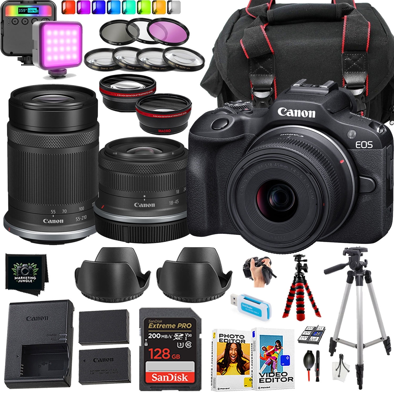 Canon EOS R100 Mirrorless Camera + 18-45mm and 55-210mm lens + 128GB ...