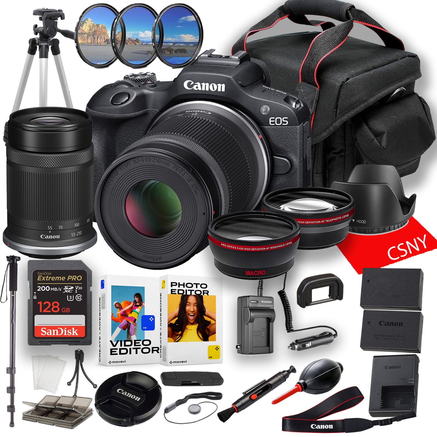 Canon EOS R100 Mirrorless Camera with 55-210mm Lens + 128 GB Memory ...