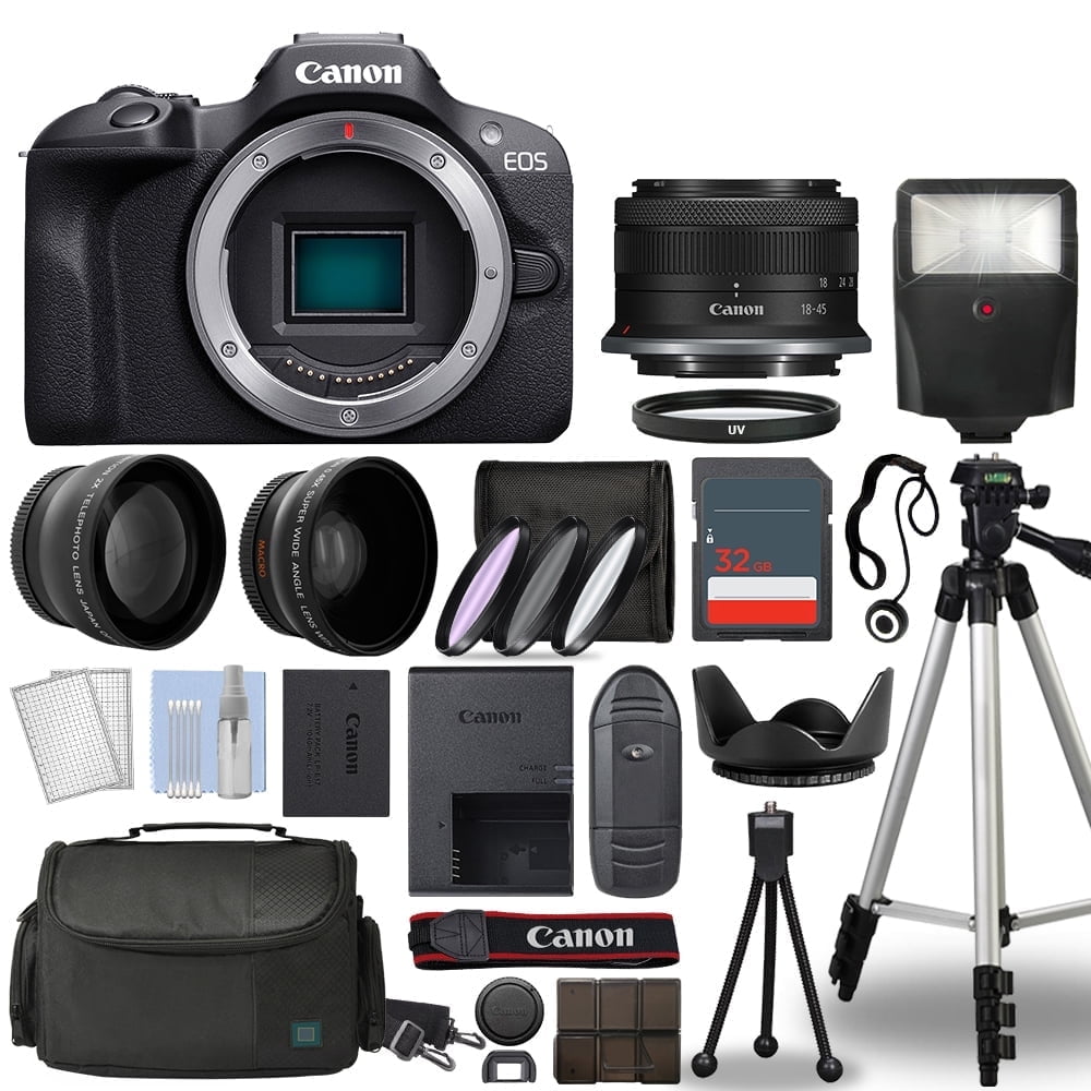 Canon EOS R100 Mirrorless Camera Black + 3 Lens Kit 18-45mm + 32GB ...