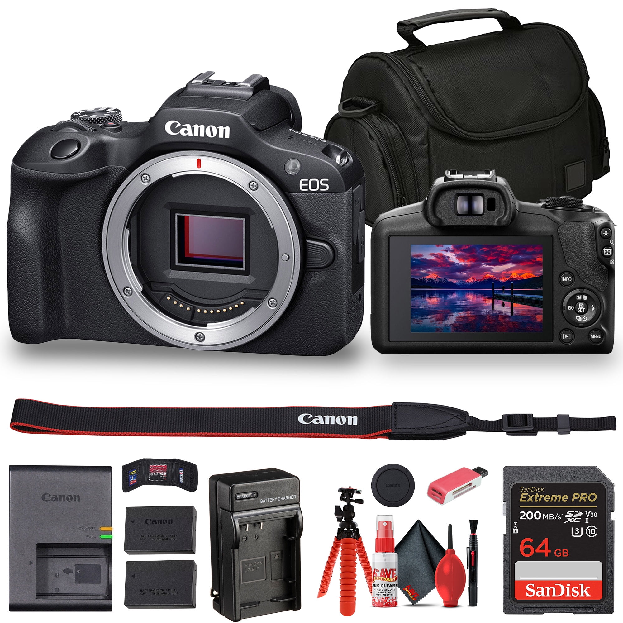 Canon EOS R100 Camera Set: Bag, 64GB Card, Battery, Charger, Tripod ...