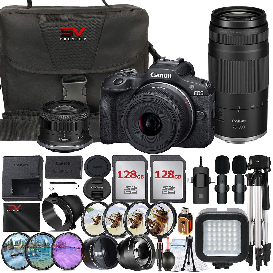 Canon EOS R100 Mirrorless Camera with RF-S 18-45mm + 75-300mm Lens + 2 ...