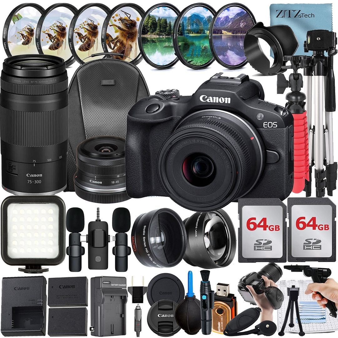 Canon EOS R100 Mirrorless Camera with RF-S 18-45mm Lens + RF 75-300mm ...