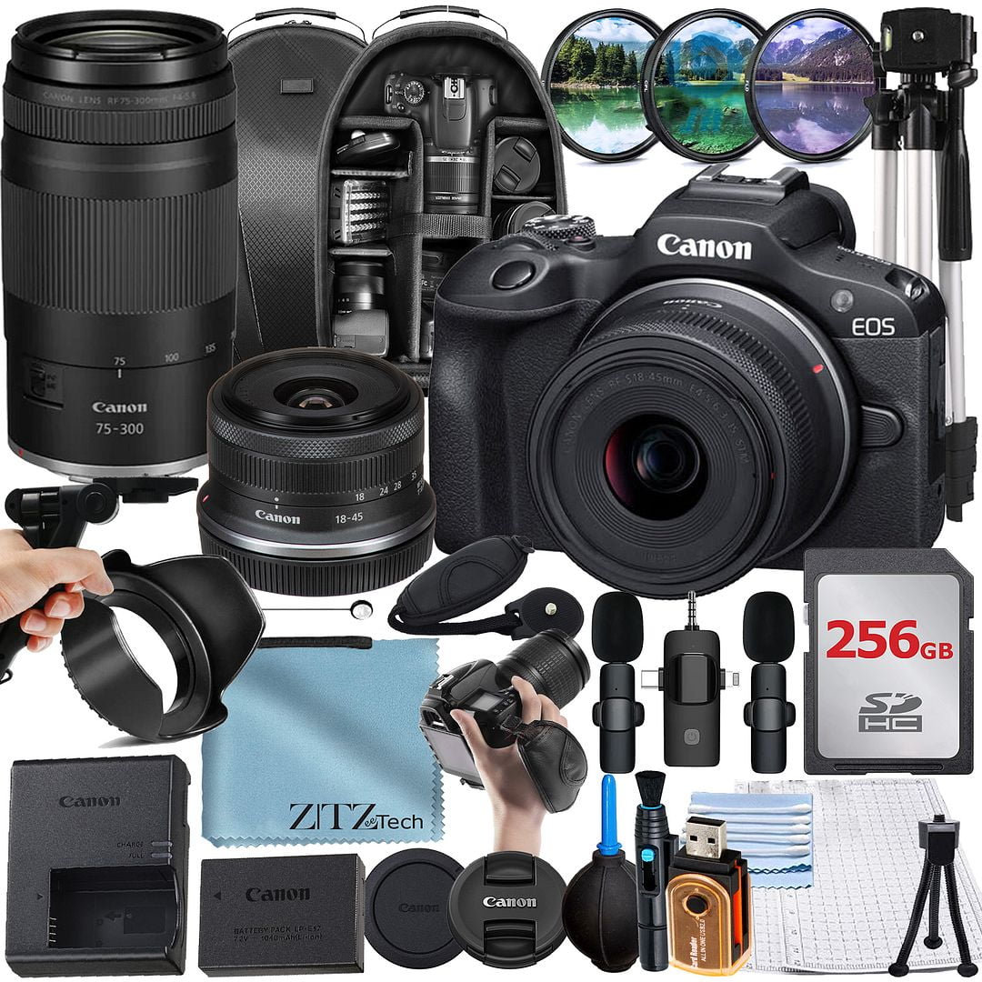 Canon EOS R100 Mirrorless Camera with RF-S 18-45mm Lens + RF 75-300mm ...