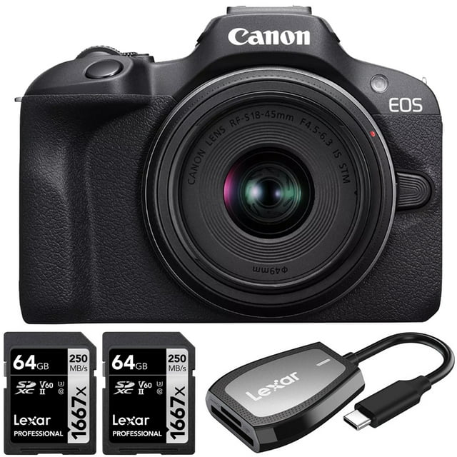 Canon EOS R100 Mirrorless Camera + RF-S18-45mm IS STM Lens + 2x 64GB ...