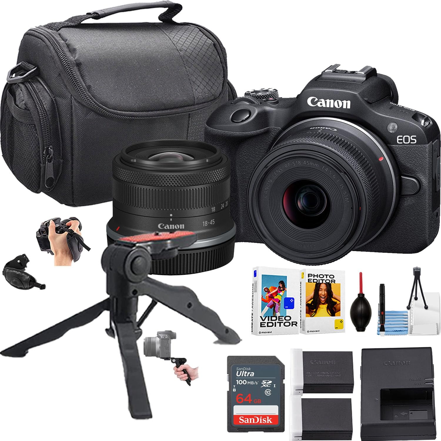 Canon EOS R100 Mirrorless Camera w/18-45mm Lens + 64GB Sandisk Ultra ...