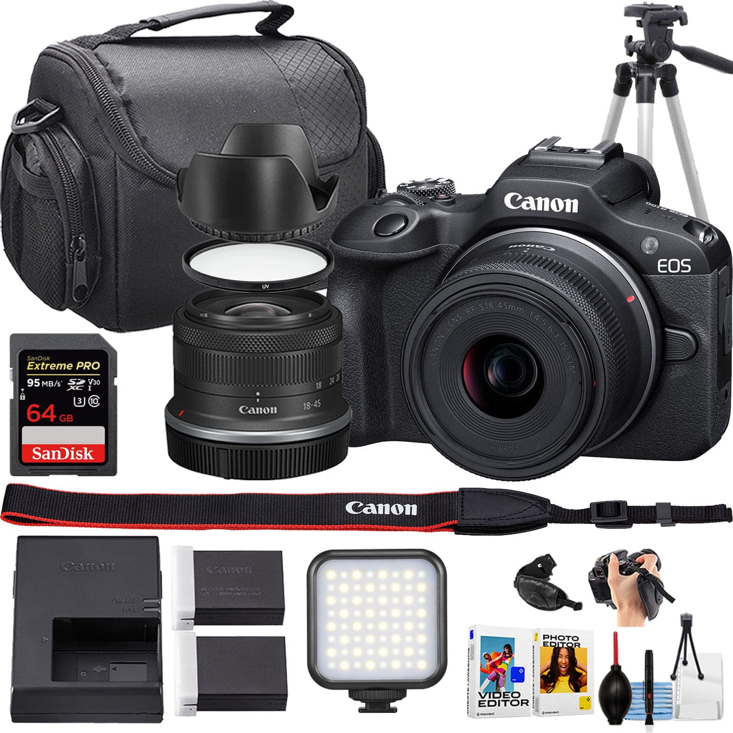 Canon EOS R100 Mirrorless Camera w/18-45mm Lens + Sandisk 64GB Extreme ...