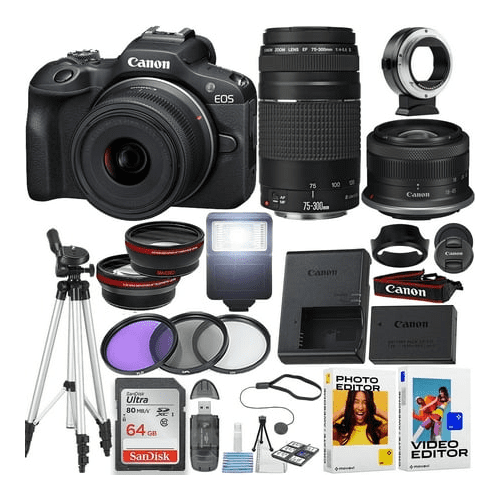 Canon EOS R100 Mirrorless Camera Bundle w/ 18-45mm & 75-300mm Lenses ...