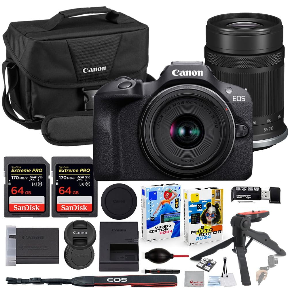Canon EOS R100 Mirrorless Camera with 18-45mm & 55-210mm Lens Bundle ...