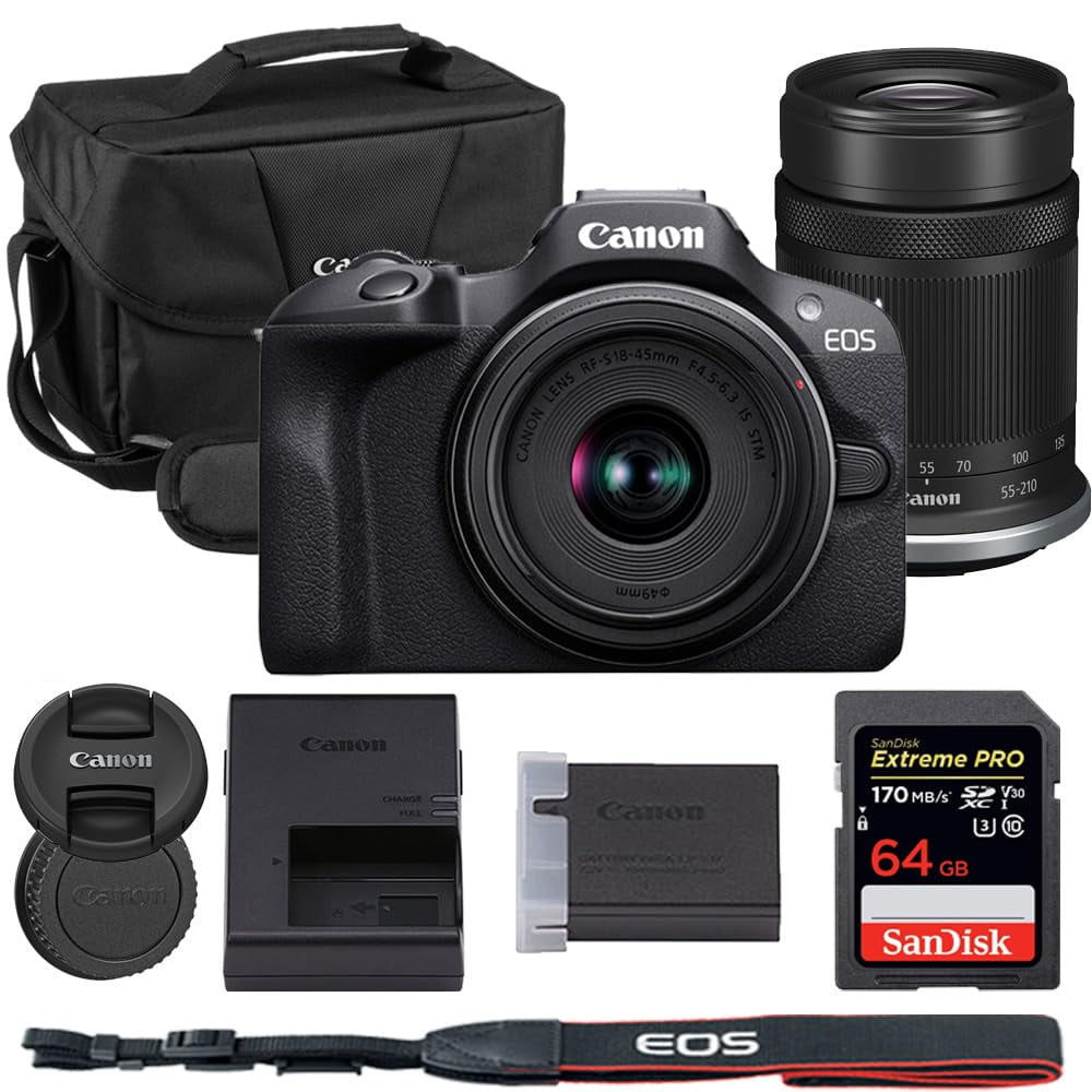 Canon EOS R100 Mirrorless Camera with 18-45mm & 55-210mm Lens Bundle ...