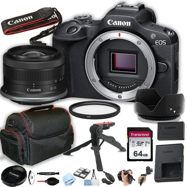 Canon EOS R100 Mirrorless Camera with 18-45mm Lens, 64GB Card, Case ...