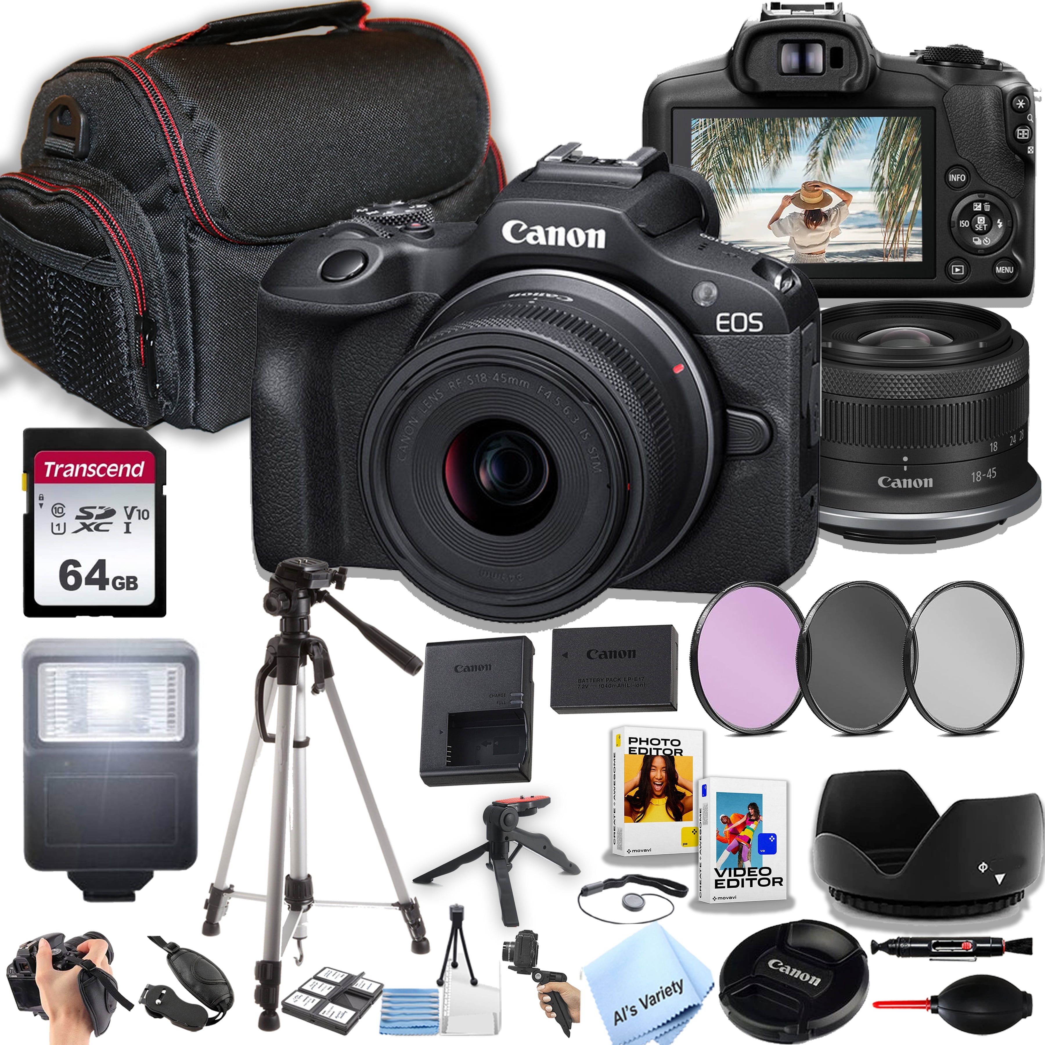 Canon EOS R100 Mirrorless Camera with 18-45mm Lens, 64GB Memory ...