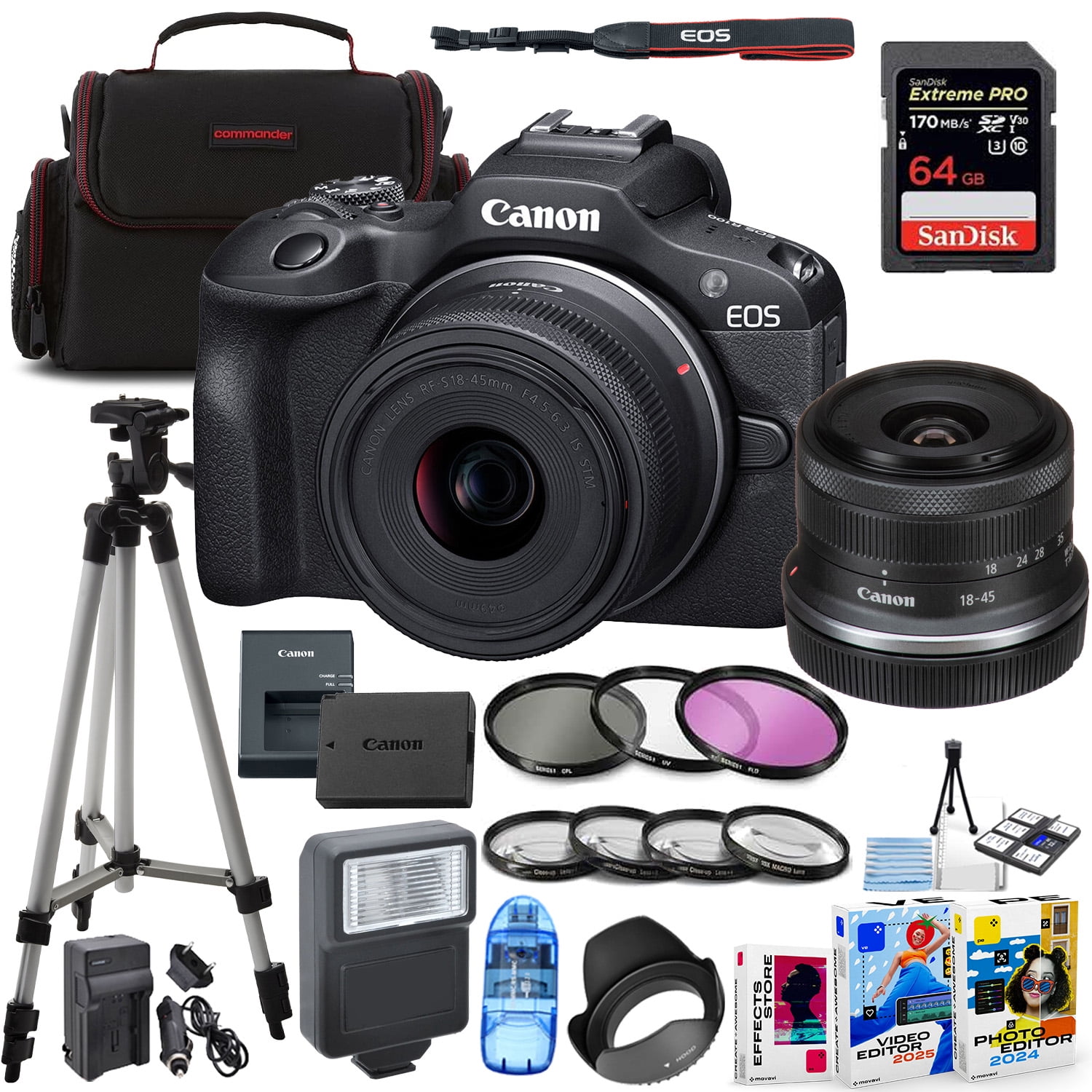 Canon EOS R100 Mirrorless Camera with 18-45mm Lens Bundle + 64GB ...