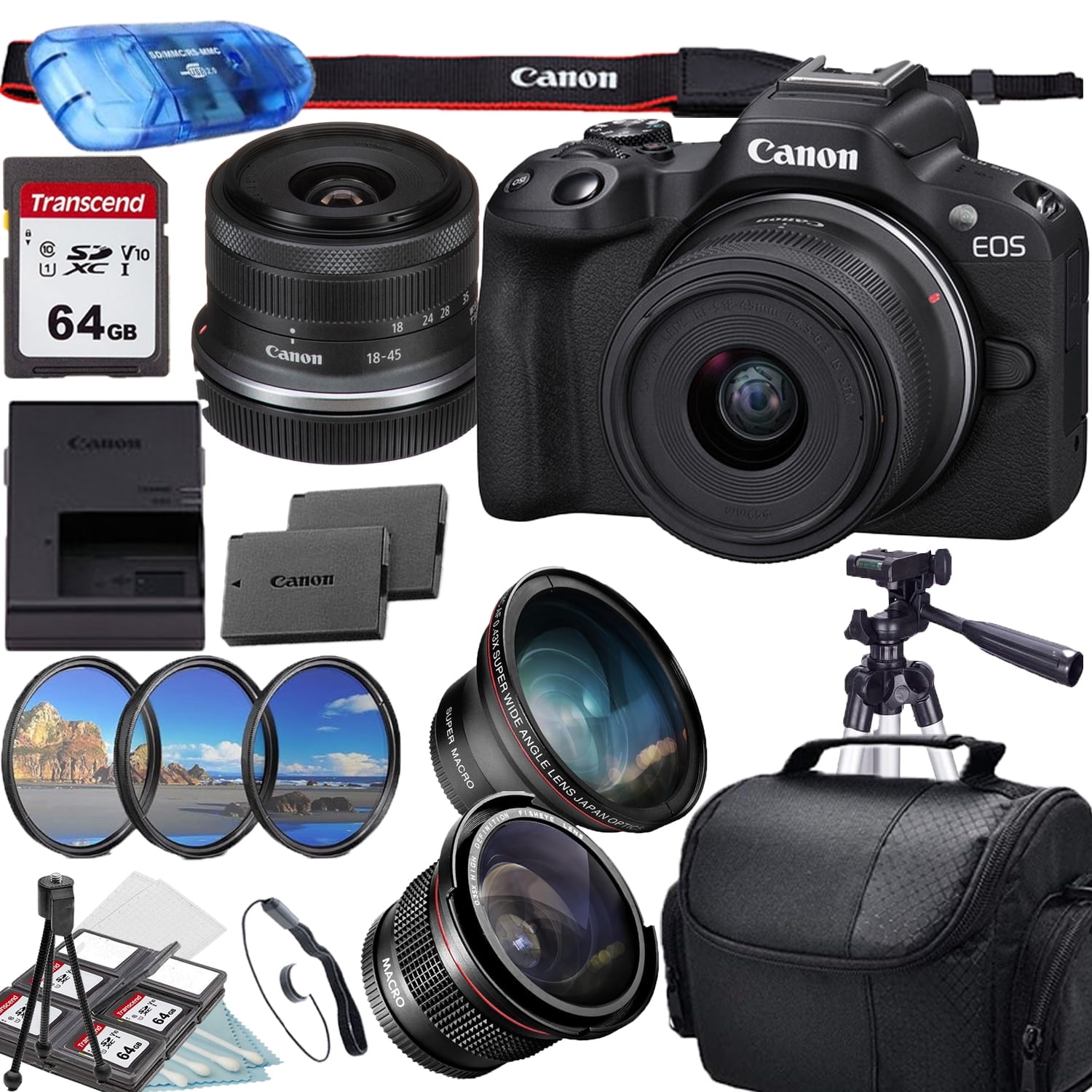 Canon EOS R100 Mirrorless Camera with 18-45mm Lens + Tripod + Camera ...