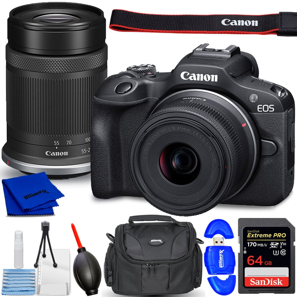 Canon EOS R100 Mirrorless Camera with 18-45mm and 55-210mm Lenses ...