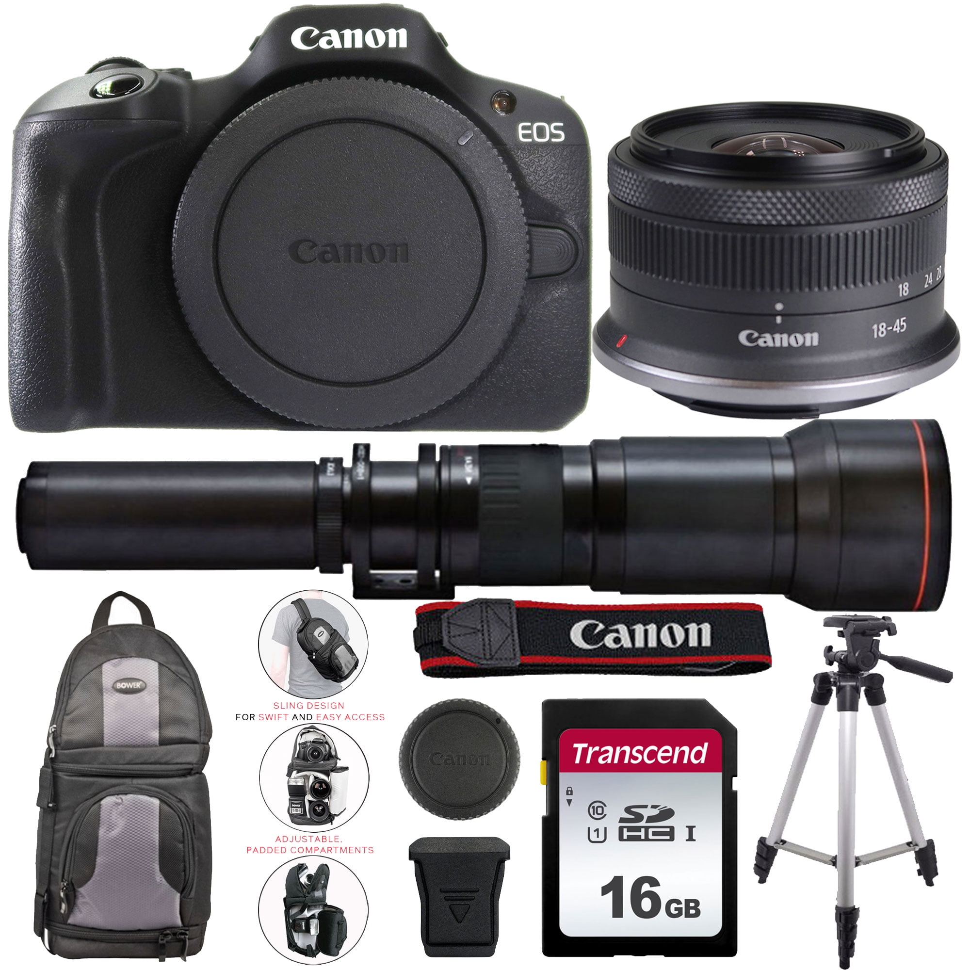 Canon EOS R100 Mirrorless Camera + RF-S 18-45 with 650-1300mm Zoom Lens ...
