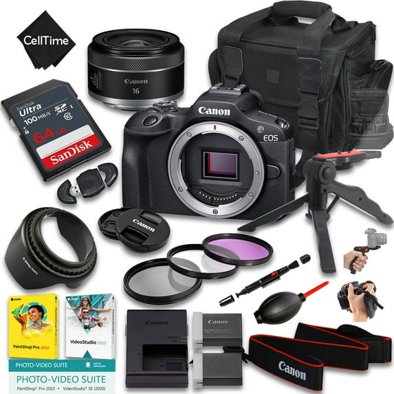 Canon EOS R100 Mirrorless Camera with RF 16mm f/2.8 STM Lens + 64 GB ...
