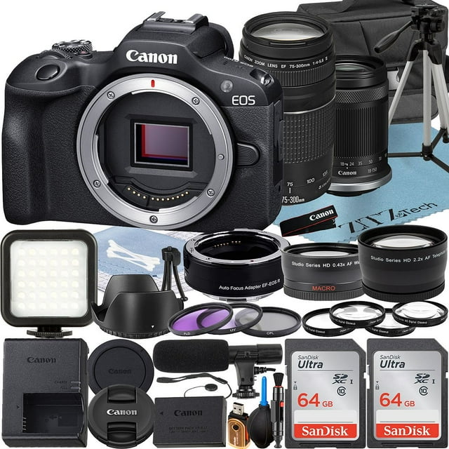 Canon EOS R100 Mirrorless Camera with RF-S 18-150mm + 75-300mm Lens ...